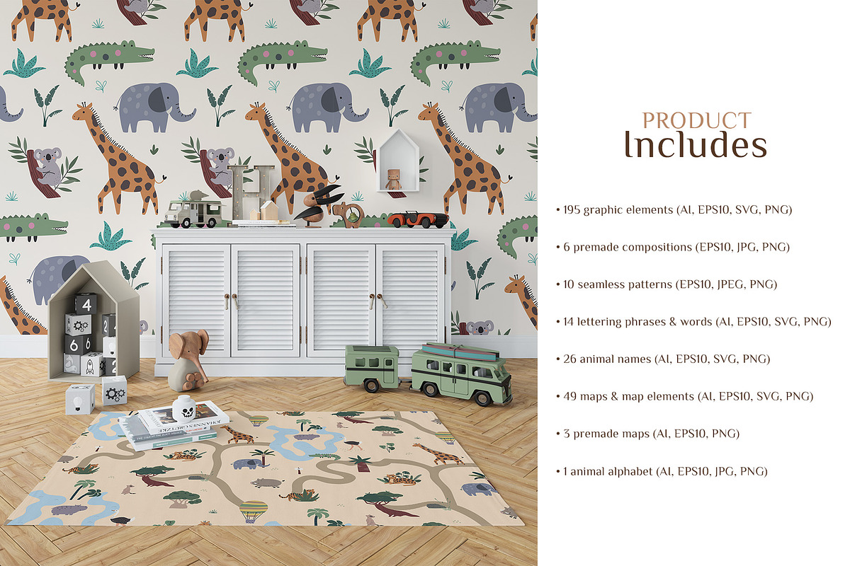 Safari Map Creator. Jungle animals, an Animal Illustration by AlekseliArt