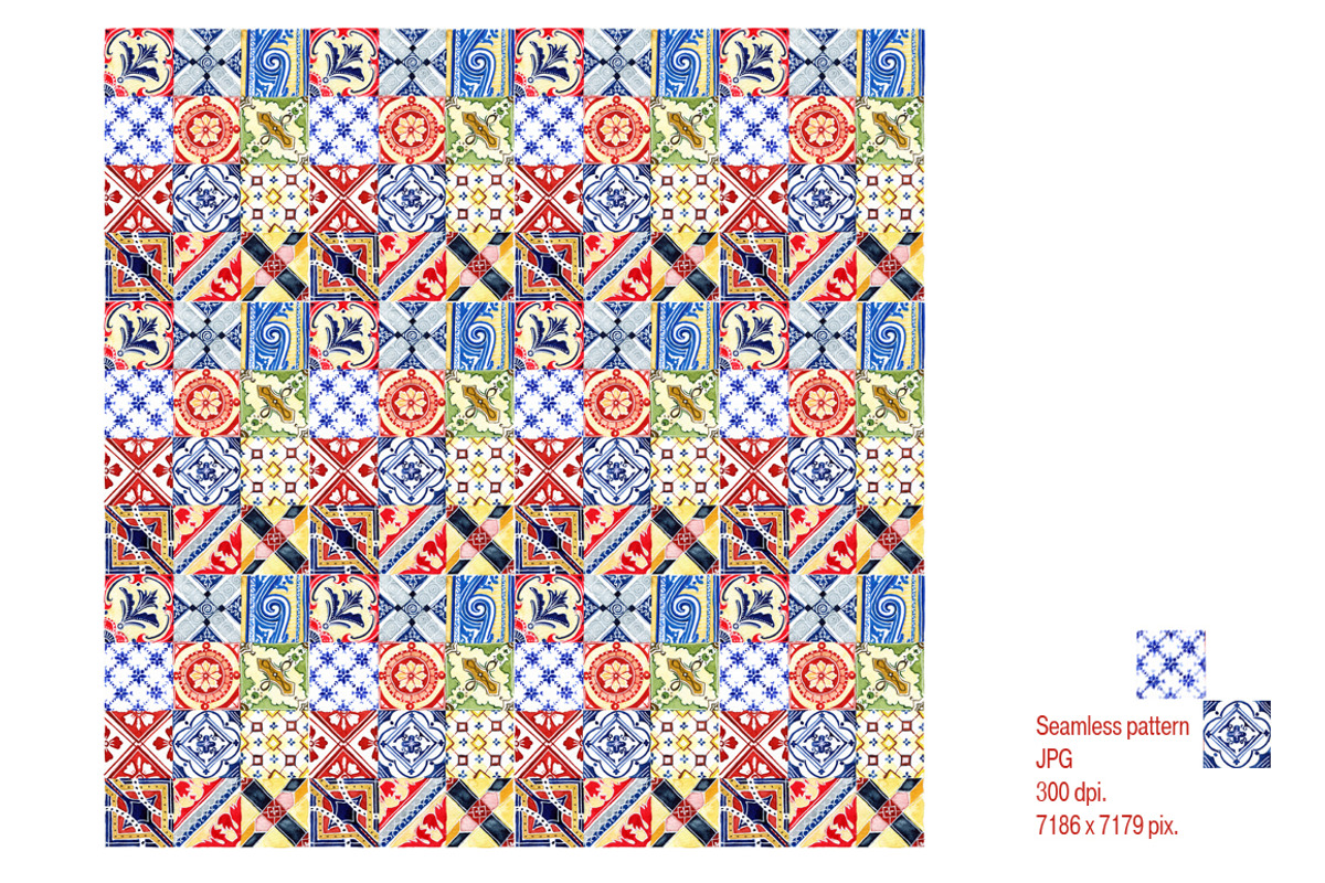 Watercolor tile patterns, a Decorative Illustration by WatercolorArt
