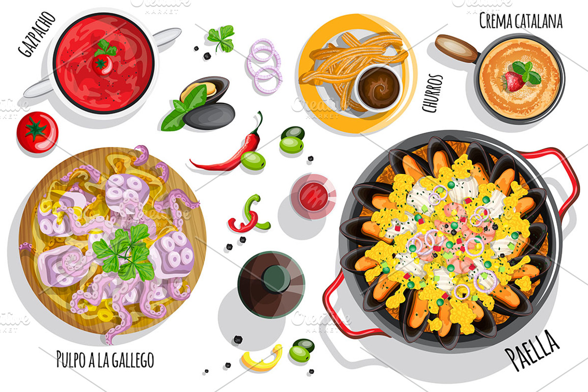 Spanish cuisine, a Food Illustration by Alena Kaz