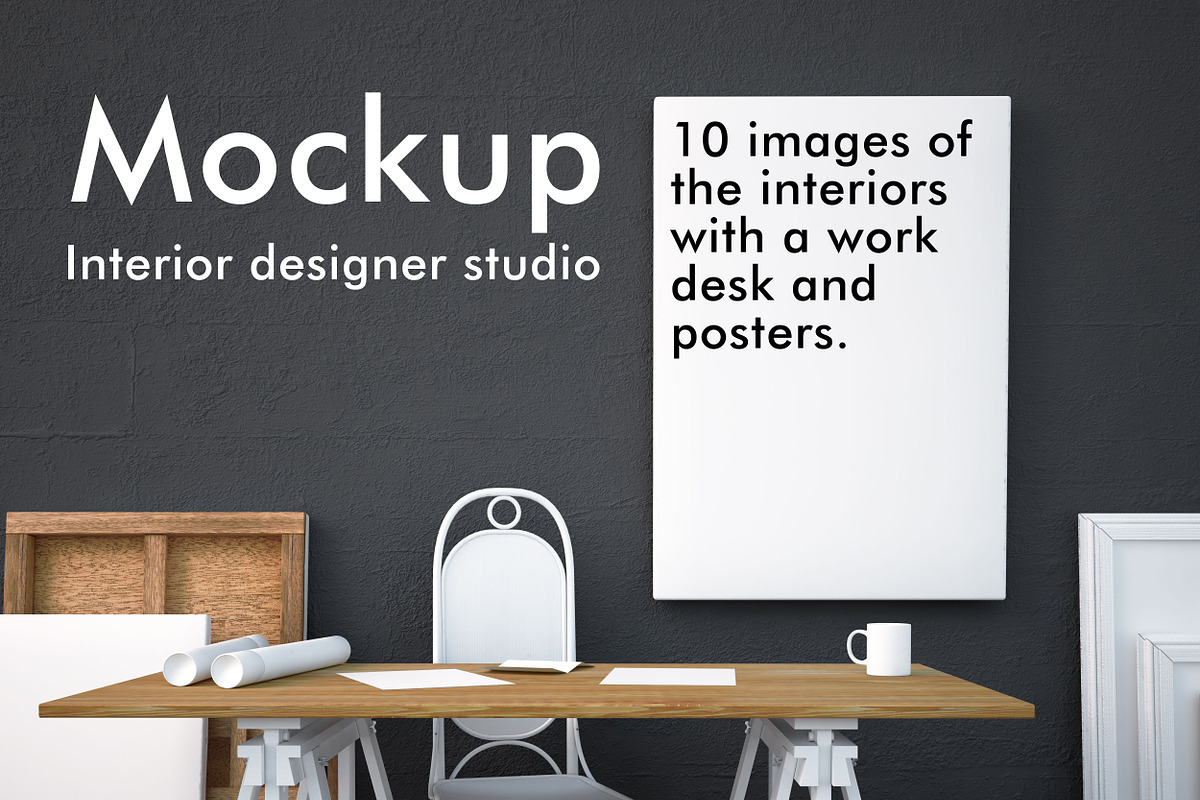 Mockup studio interior with posters, an iPad Mockup by FilL239