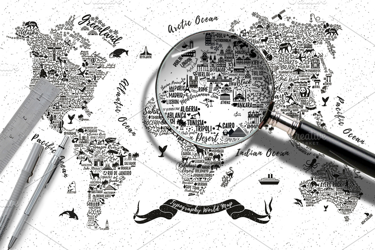 Typography World Map., an Illustration by Moloko88