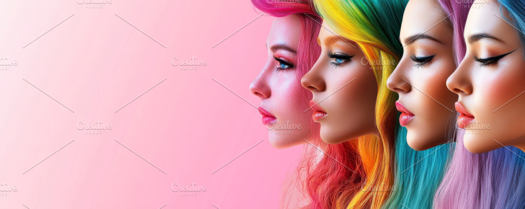 Diverse Women with Vibrant Hair Colors in Profile View, an Abstract ...