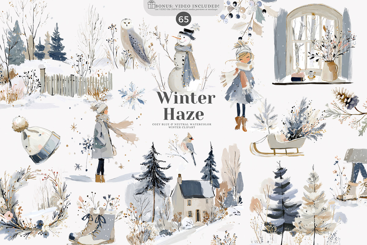 watercolor winter clipart set, a Decorative Illustration by Patishop Art