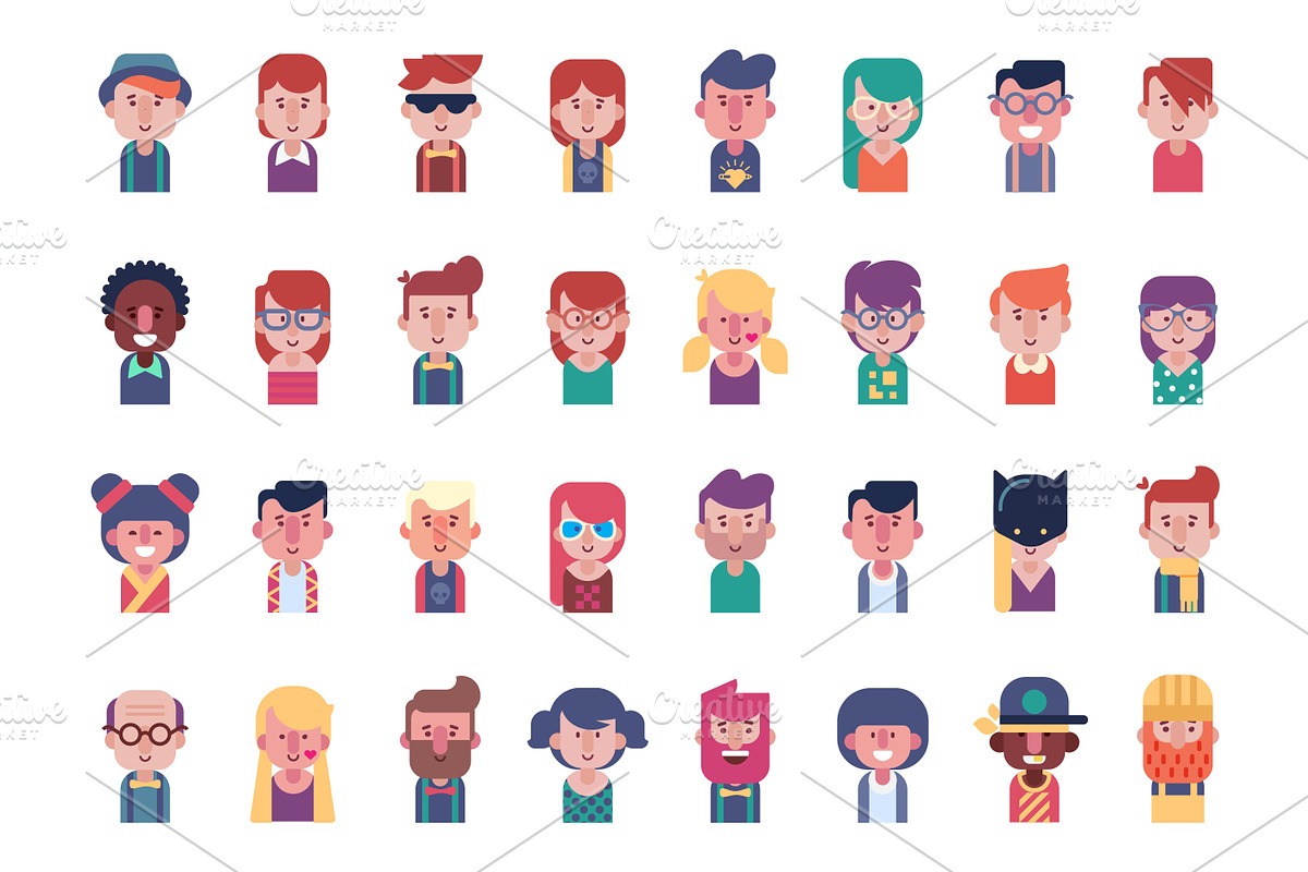Vector set of 32 cool flat avatars, an Object Graphic by Vector_Art