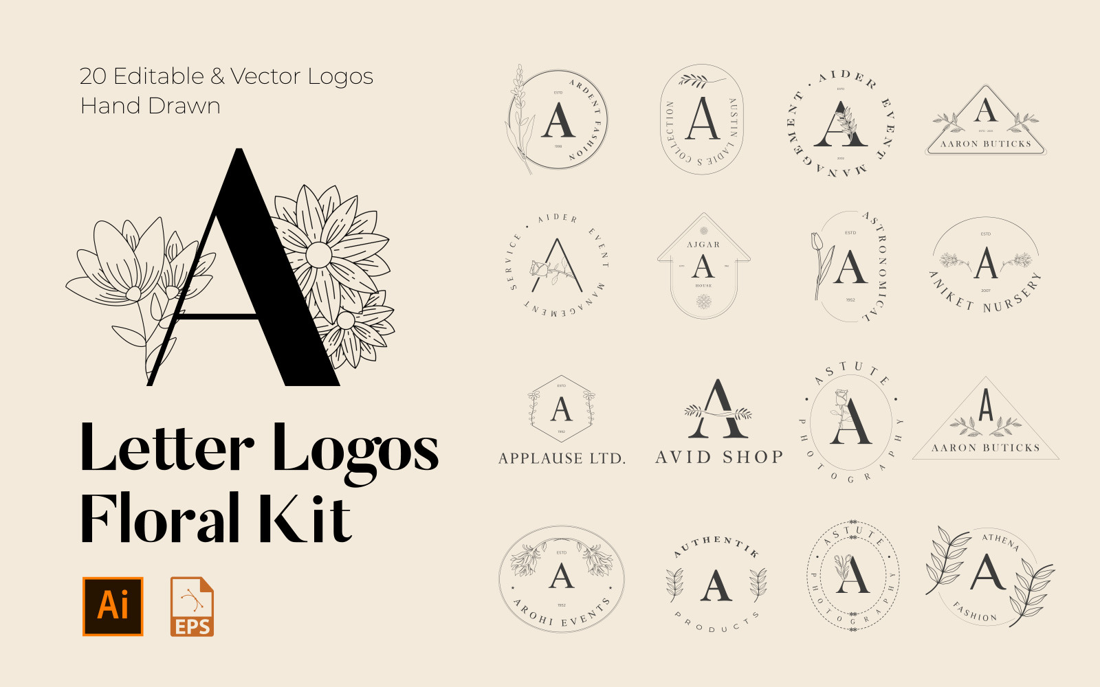 A Letter Floral Handmade Logos kit, a Branding & Logo Template by AN ...