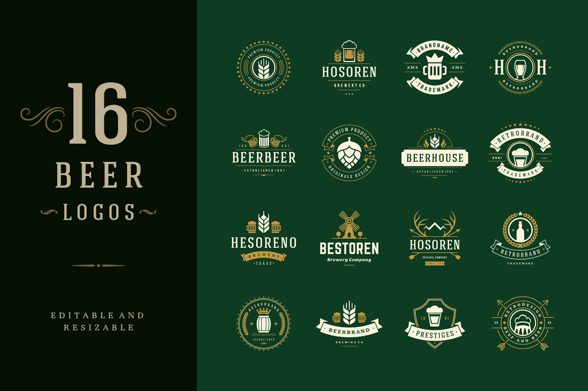 16 Beer Logotypes and Badges, a Branding & Logo Template by Vasya Kobelev