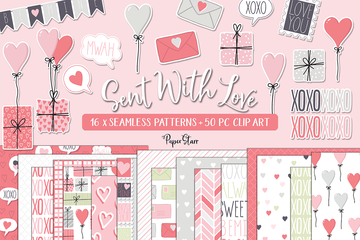 Valentines Day Digital Paper Clipart, a Pattern Graphic by Paper Starr ...
