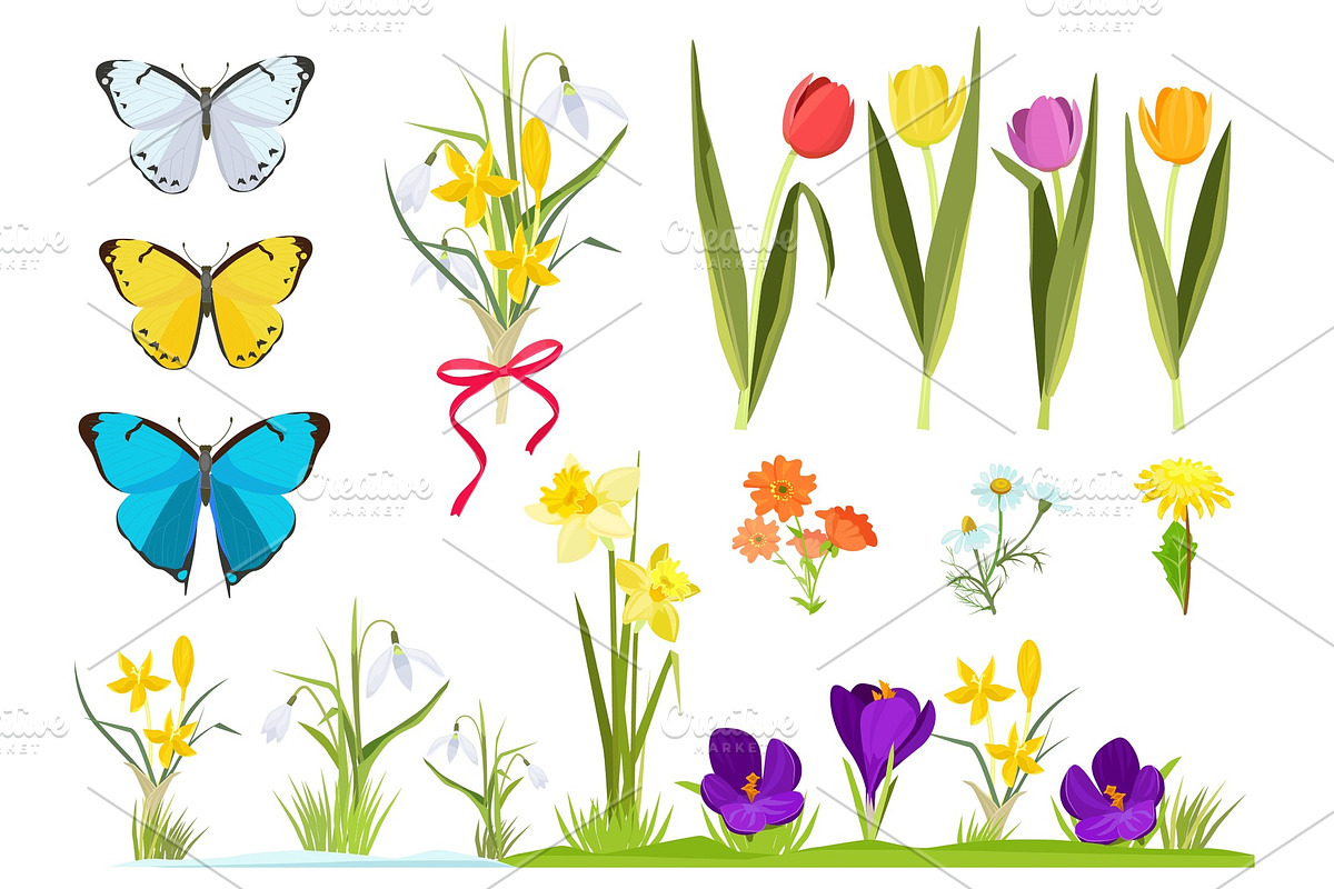 Cartoon flowers. Spring plants, a Graphic by Onyx