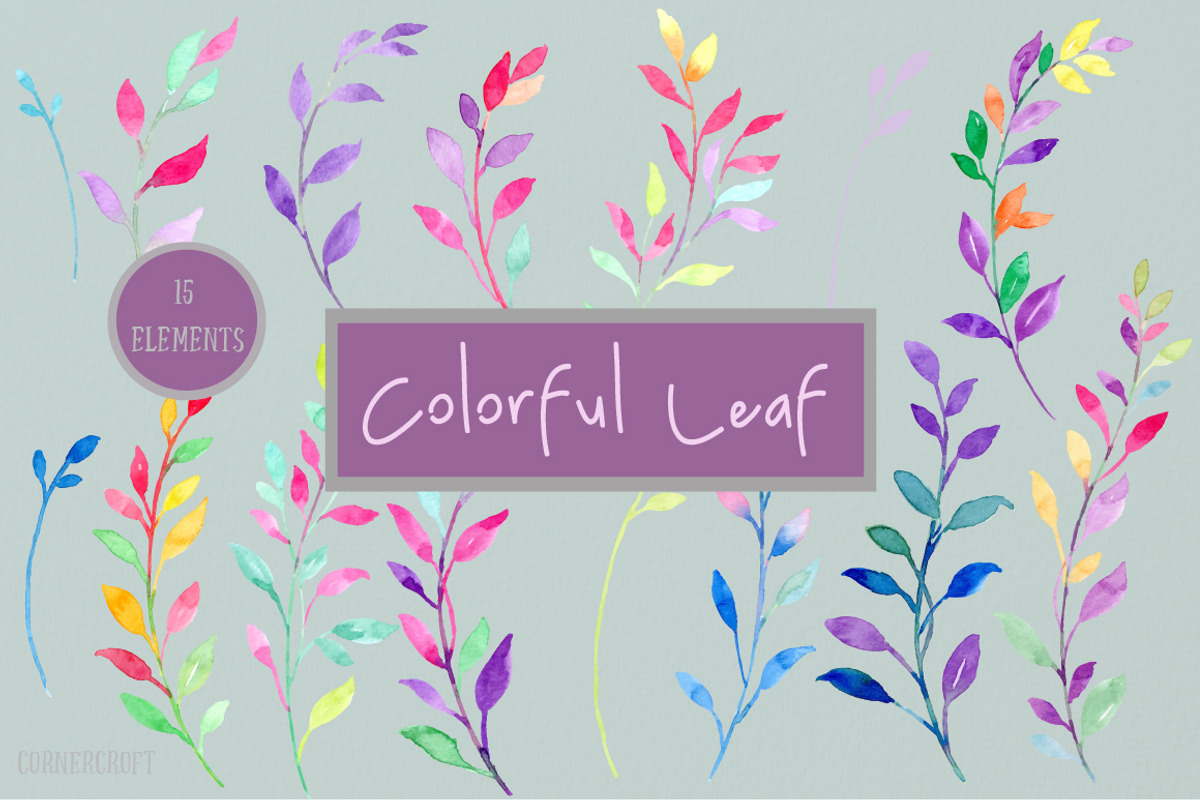 Colorful Leaf Design Kit Watercolor, an Illustration by Corner Croft