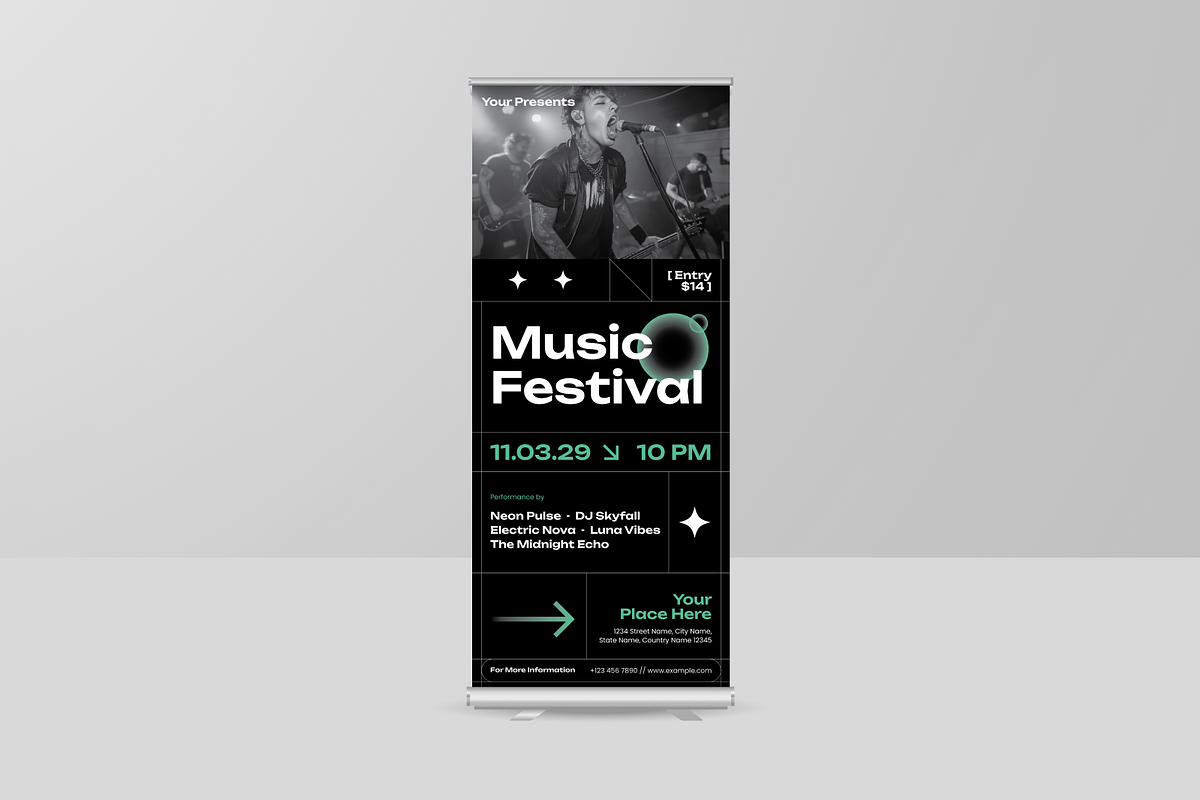 Music Fest Roll Up Banner, a Print Template by Annora Studio
