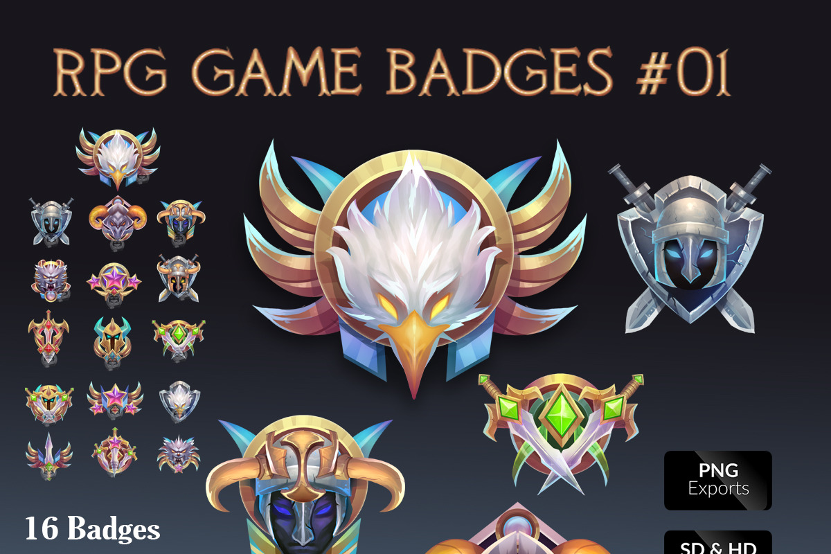 RPG Game Badges Pack 01, an Illustration by DionArtworks