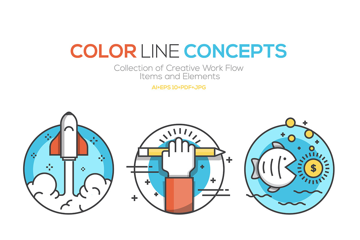Flat Color Line Design Concepts, a Finance Illustration by Creative ...
