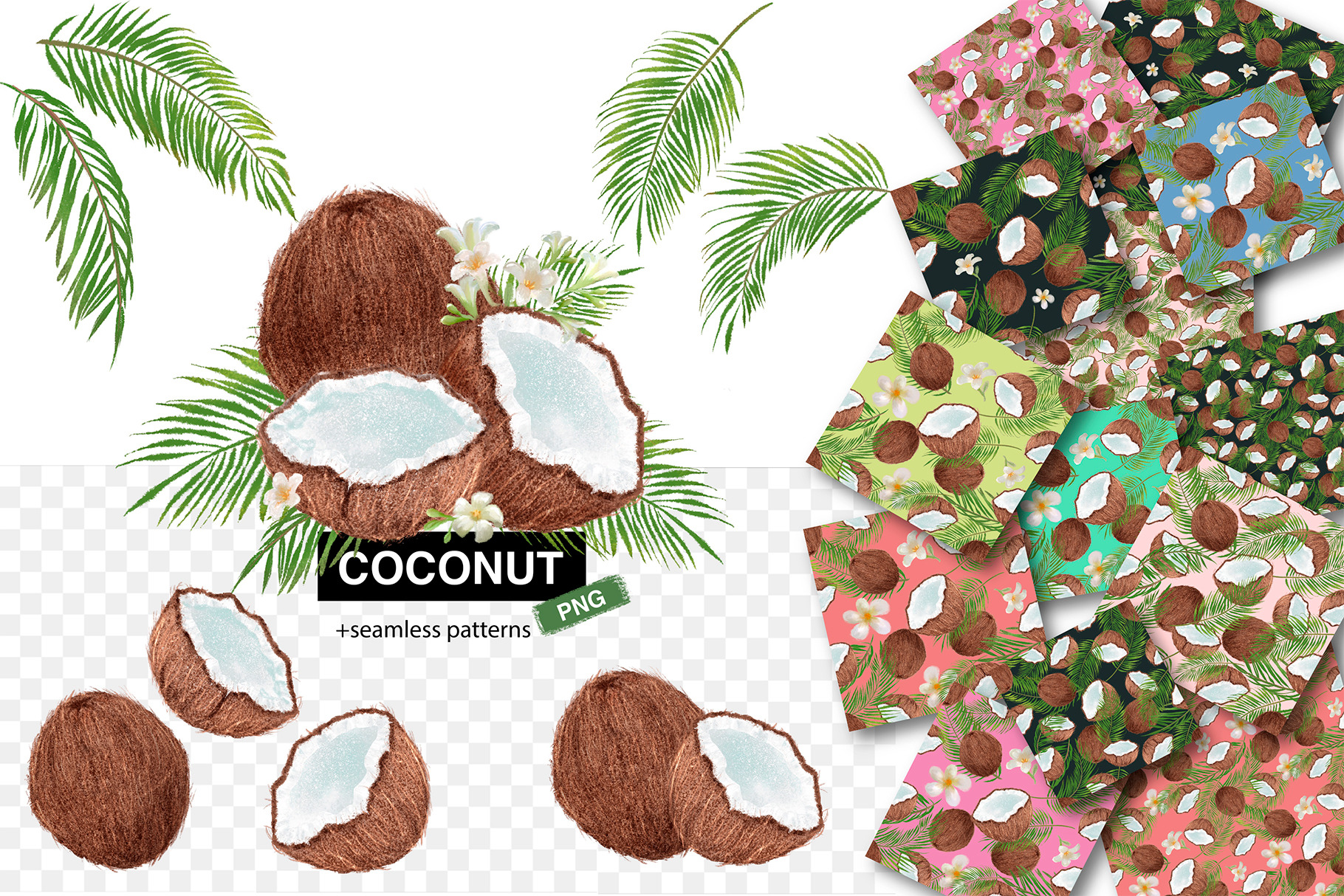 Tropical coconut set, a Pattern Graphic by Tanya Shestel