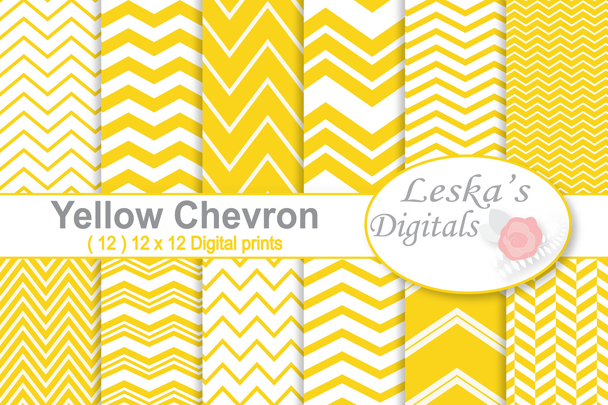 Yellow Chevron Digital Paper Pack, a Pattern Graphic by Leska's Digitals