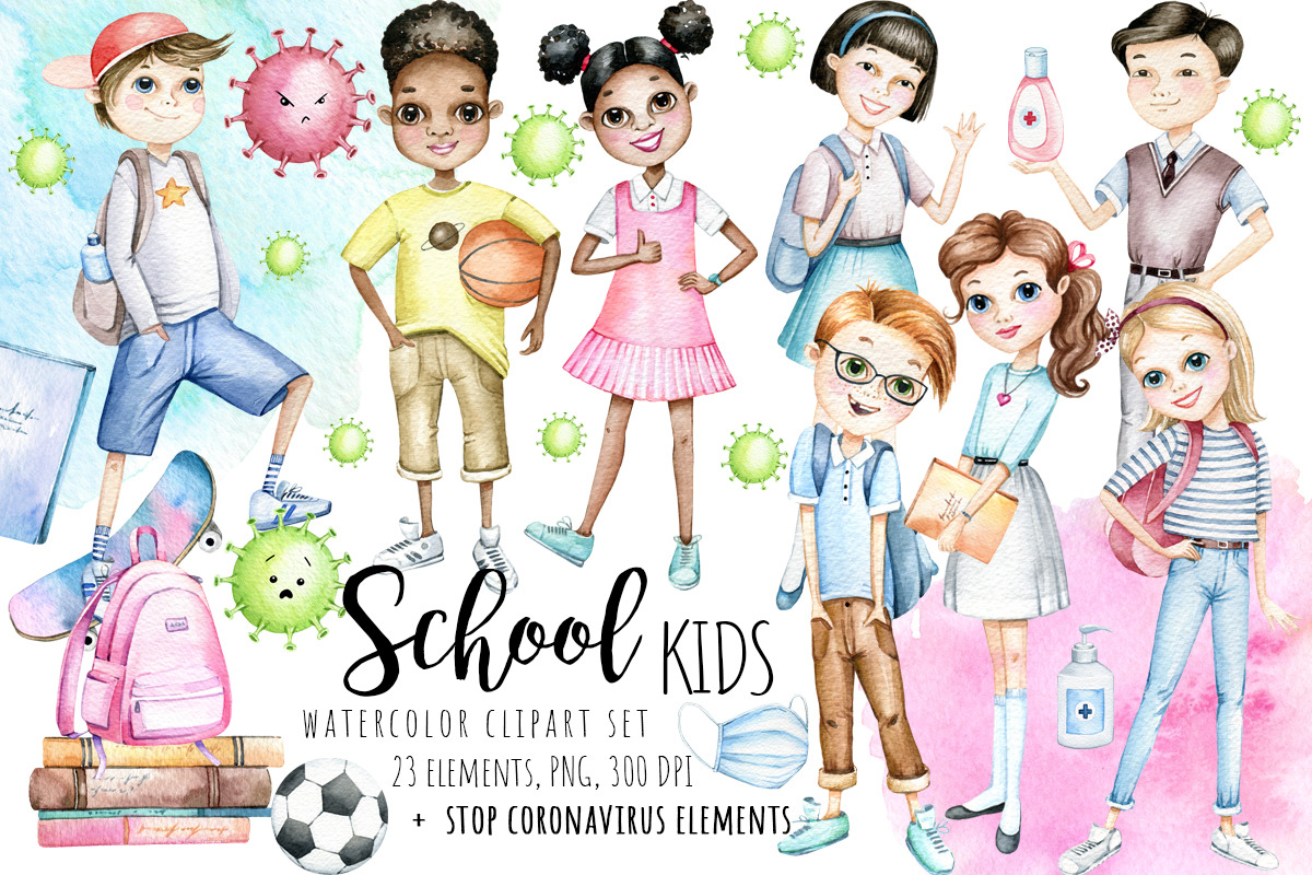 School Kids-Watercolor Clipart Set, an Education Illustration by ...