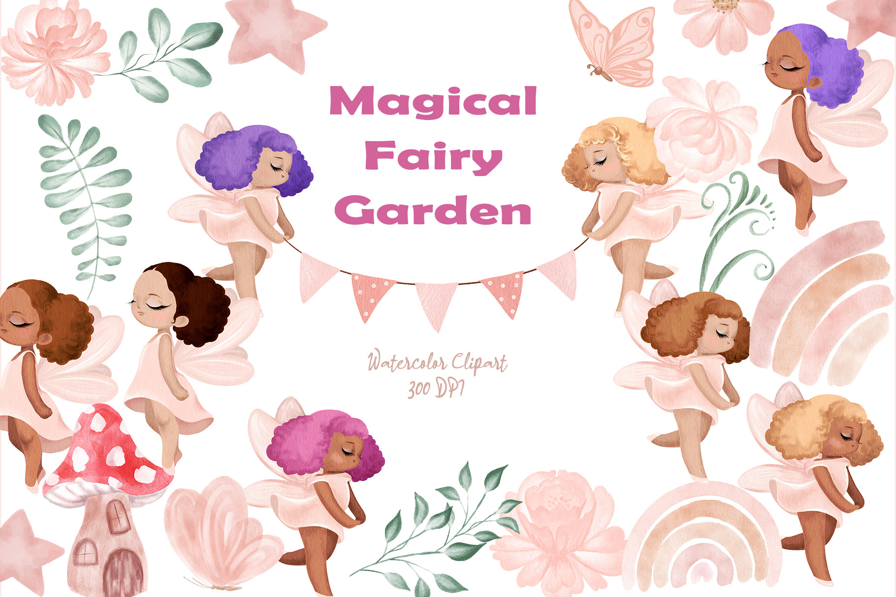 Garden Fairies Watercolor Clipart, an Illustration by HabitusDesigns