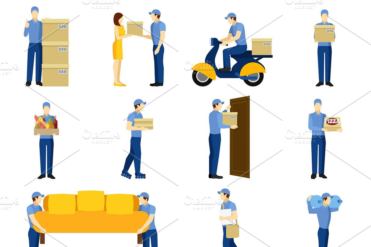 Delivery flat icons set, an Icon by Macrovector