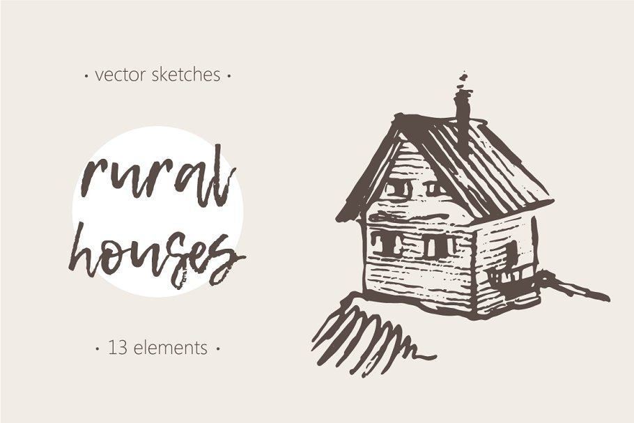 Set of sketches of rural houses, an Illustration by TheMountBirdStudio ...