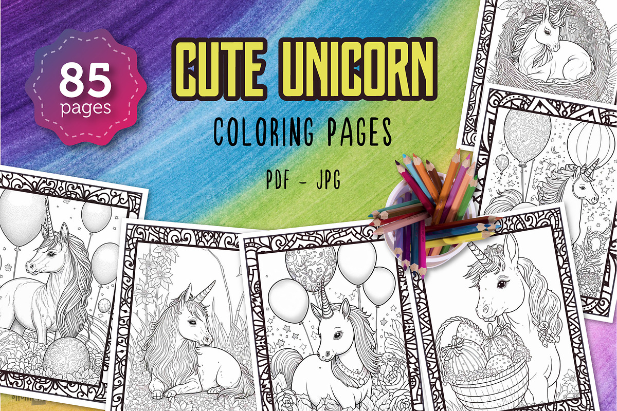 85 Cute Unicorn Coloring Pages, an Animal Illustration by Blue Digital ...