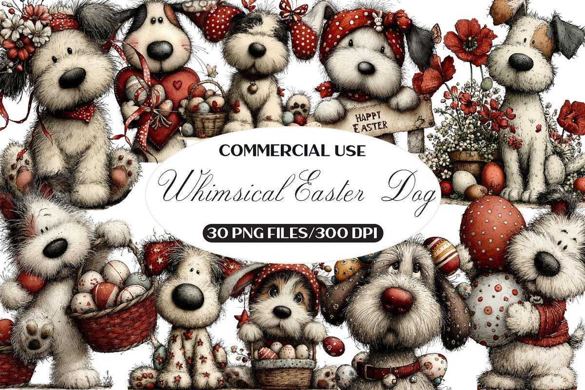 Whimsical Easter Dog Clipart, an Illustration by Black Bird Studio