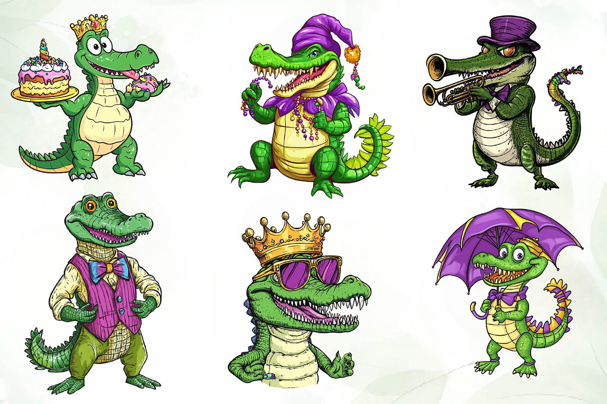 Mardi Gras Crocodile Clipart, an Illustration by CreationArt