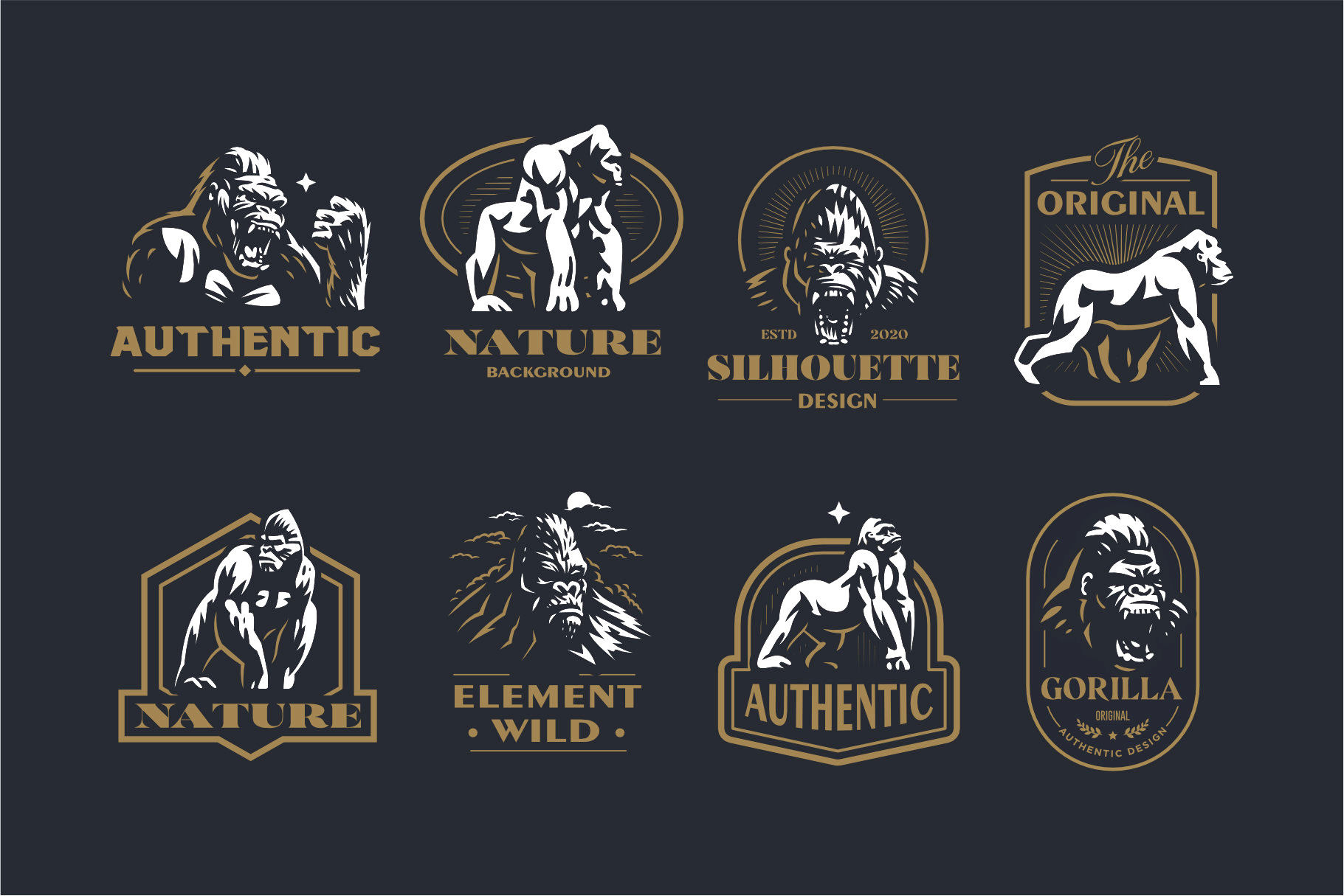 Collection of gorilla emblems, an Animal Illustration by Masterlevsha
