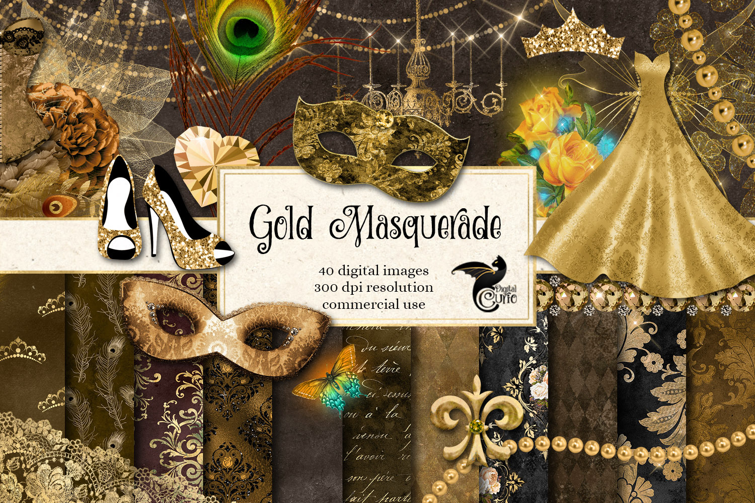 Gold Masquerade Graphics, an Illustration by Digital Curio