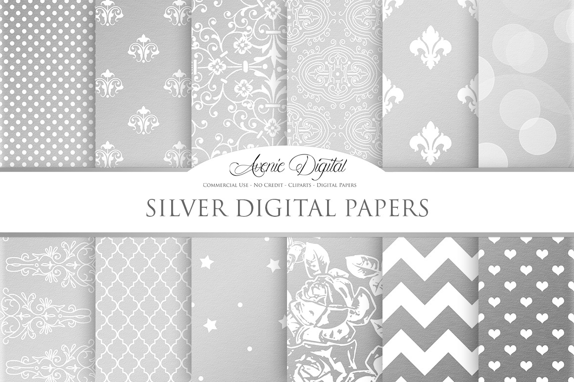 Silver Patterns Digital Papers, a Texture Graphic by Avenie Digital
