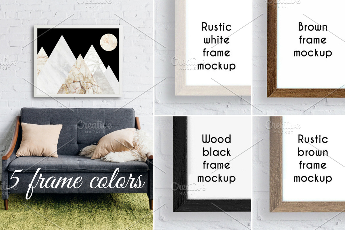 Poster Mockup Set - 5 Color Frames, a Print Template by Pattern Cube