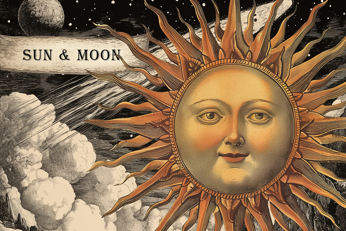 Vintage celestial in engraving style, a Decorative Illustration by ...