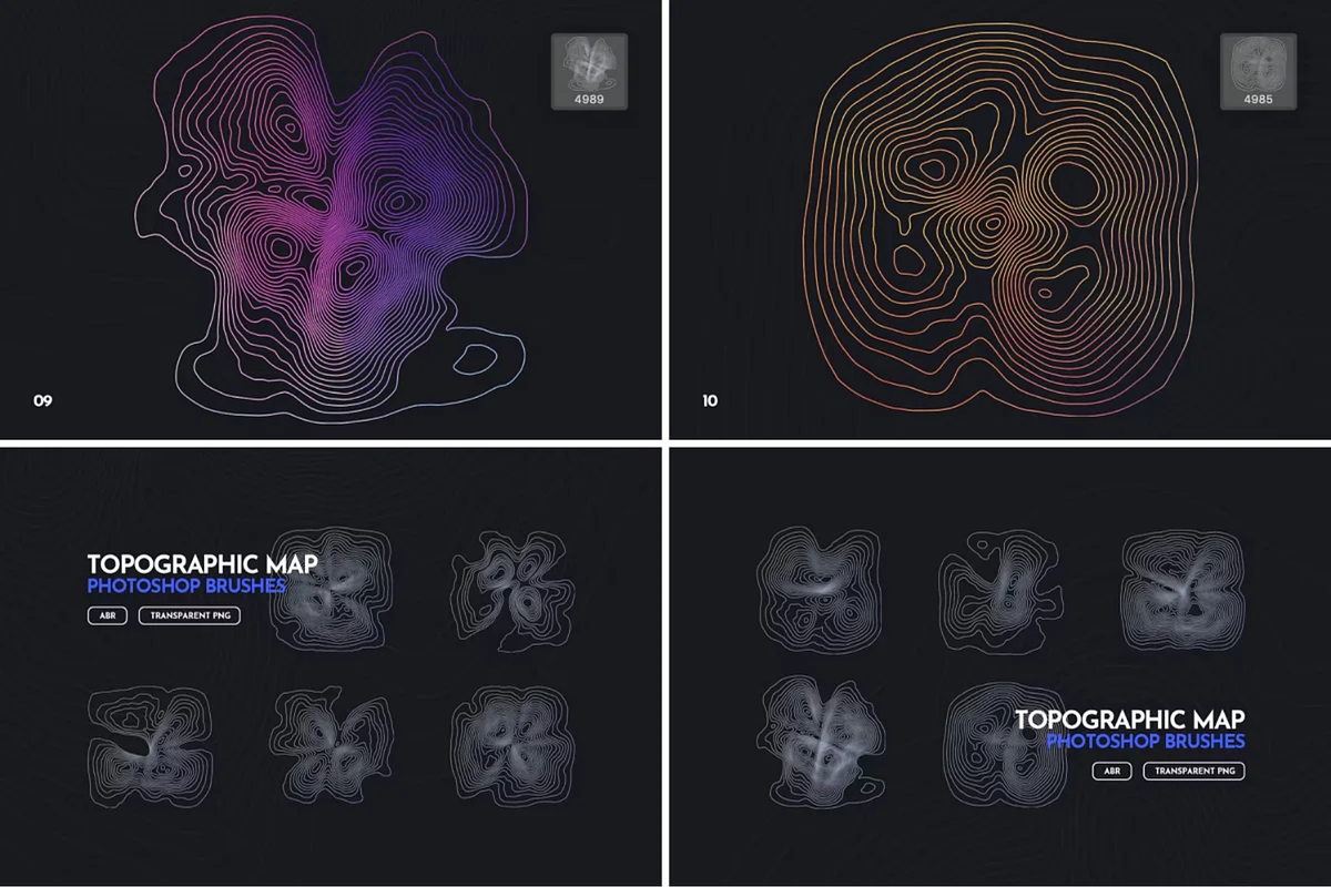 Topographic Map Photoshop Brushes, a Brush Add-On by BLISS DESIGN