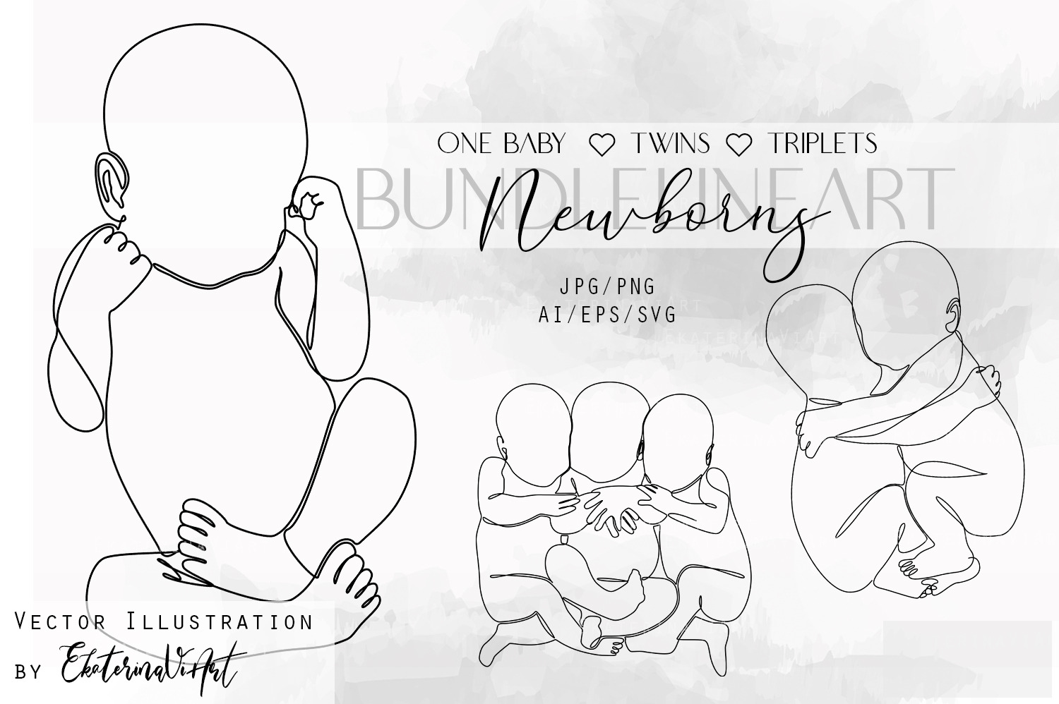 Newborn Twins Triplets Line Art, an Illustration by EkaterinaViArt ...