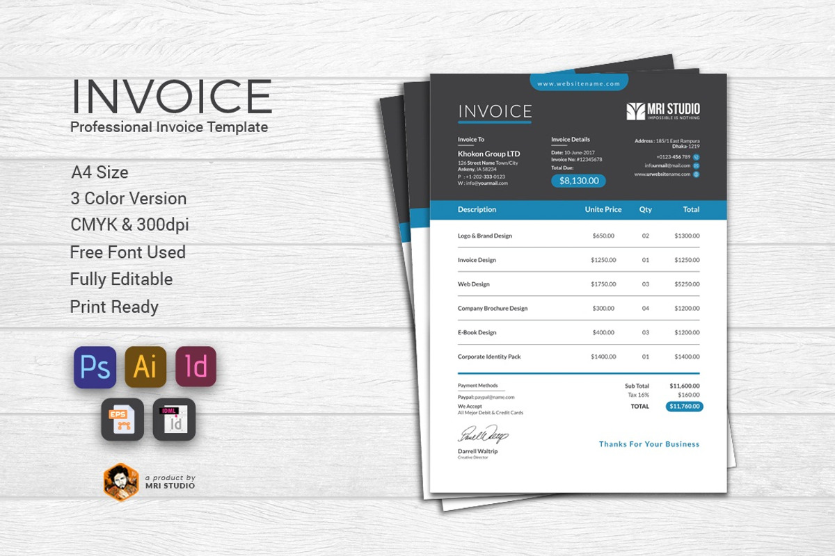 Invoice, a Stationery Template by MRI STUDIO