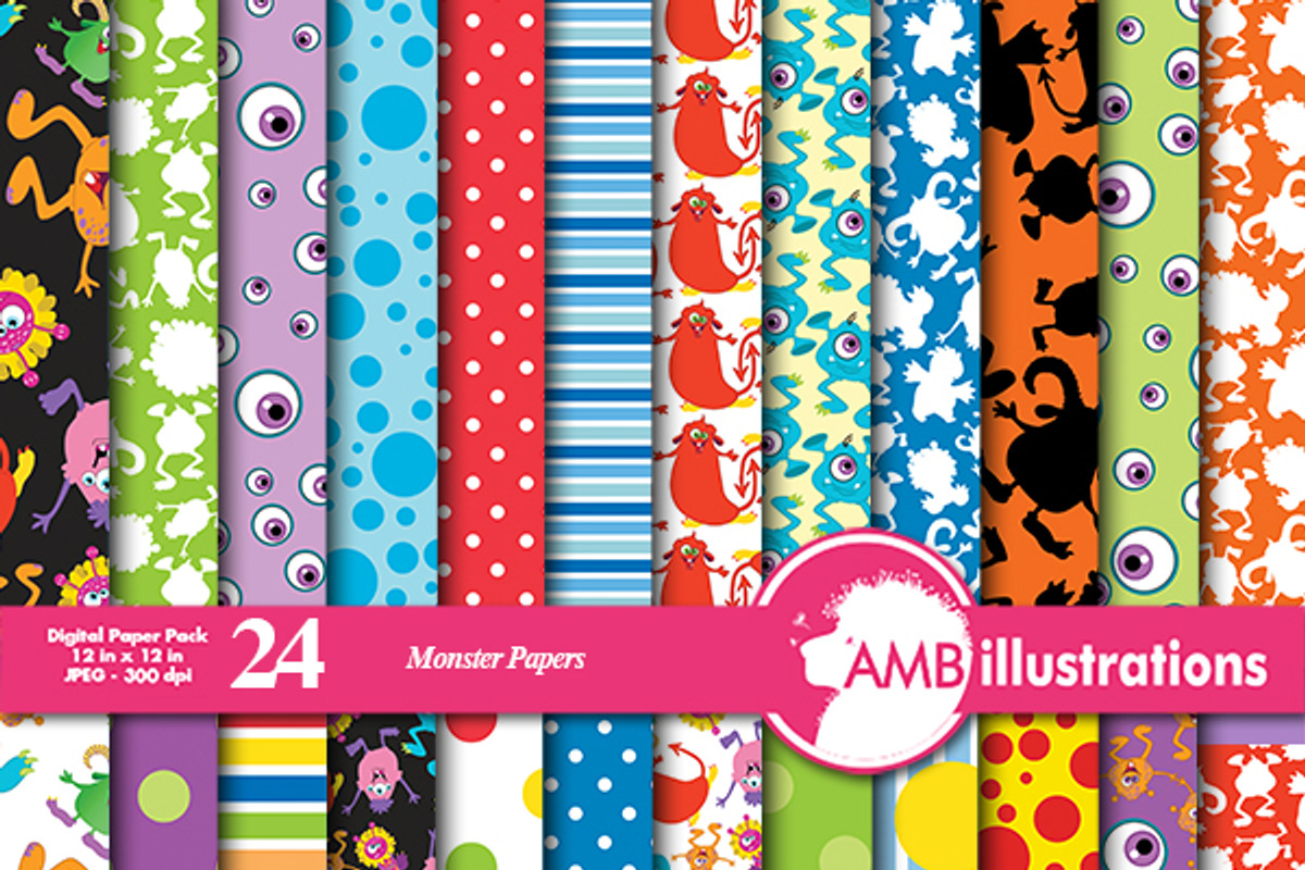 Monster Digital Papers AMB-555, a Pattern Graphic by AMBillustrations