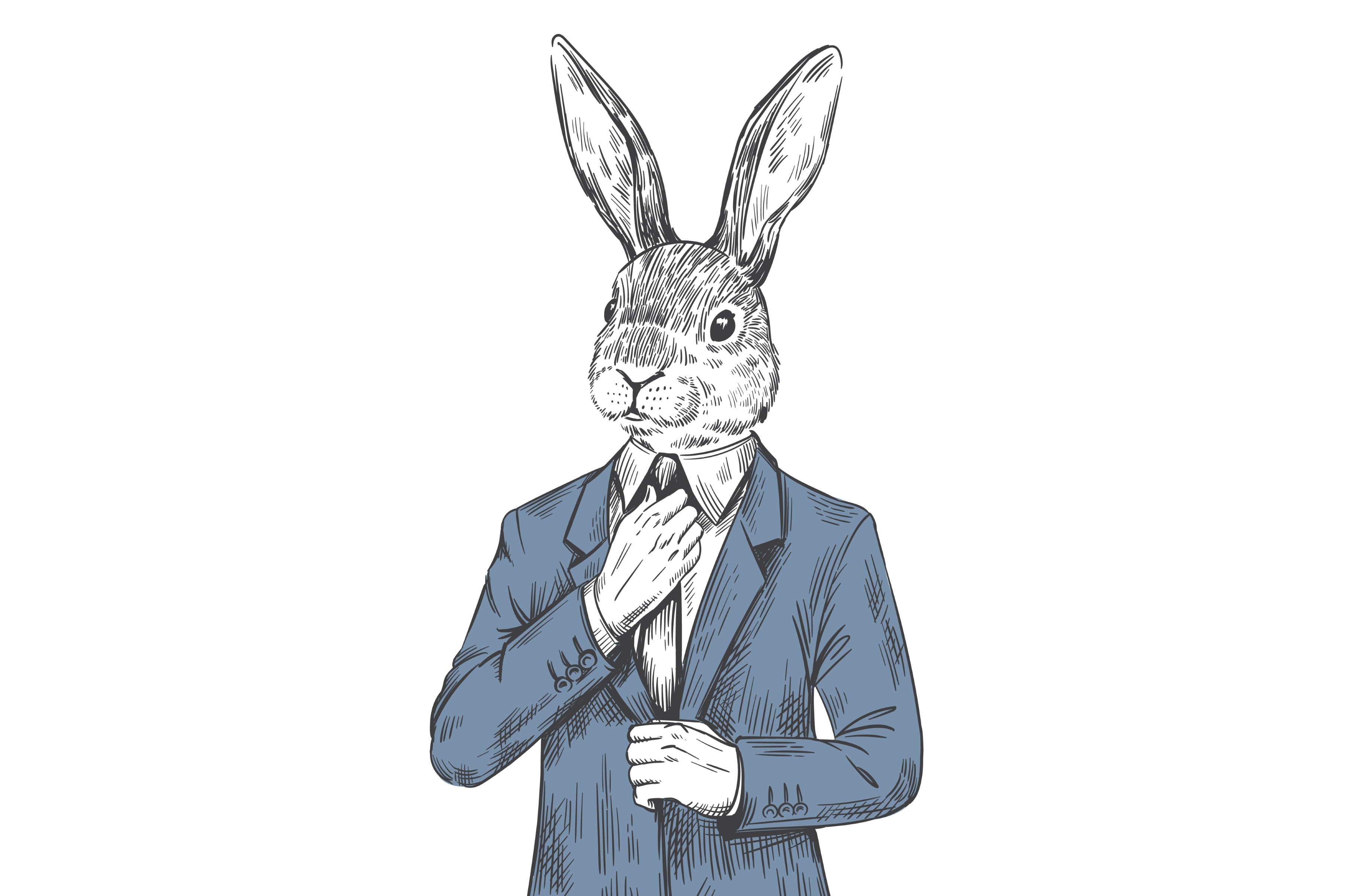 Rabbit in suit. Engraved human bunny | Background Graphics ~ Creative ...