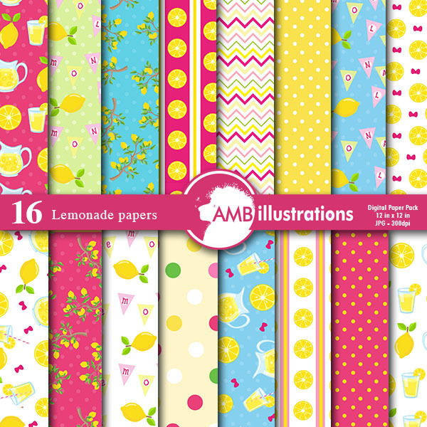Pink Lemonade Digital Papers AMB-895, a Pattern Graphic by AMBillustrations