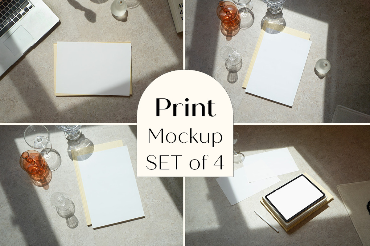 Print Mockup SET with iPad Mockup, a Print Template by LOPEstudio