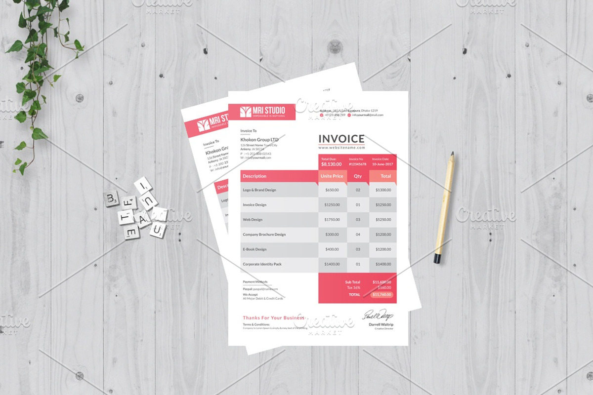 Invoice, a Stationery Template by MRI STUDIO | Creative Market