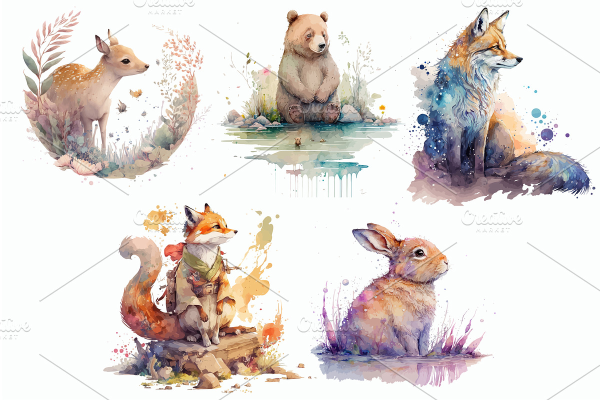 Safari Animal set Deer, fox, bear, an Illustration by ZinetroN