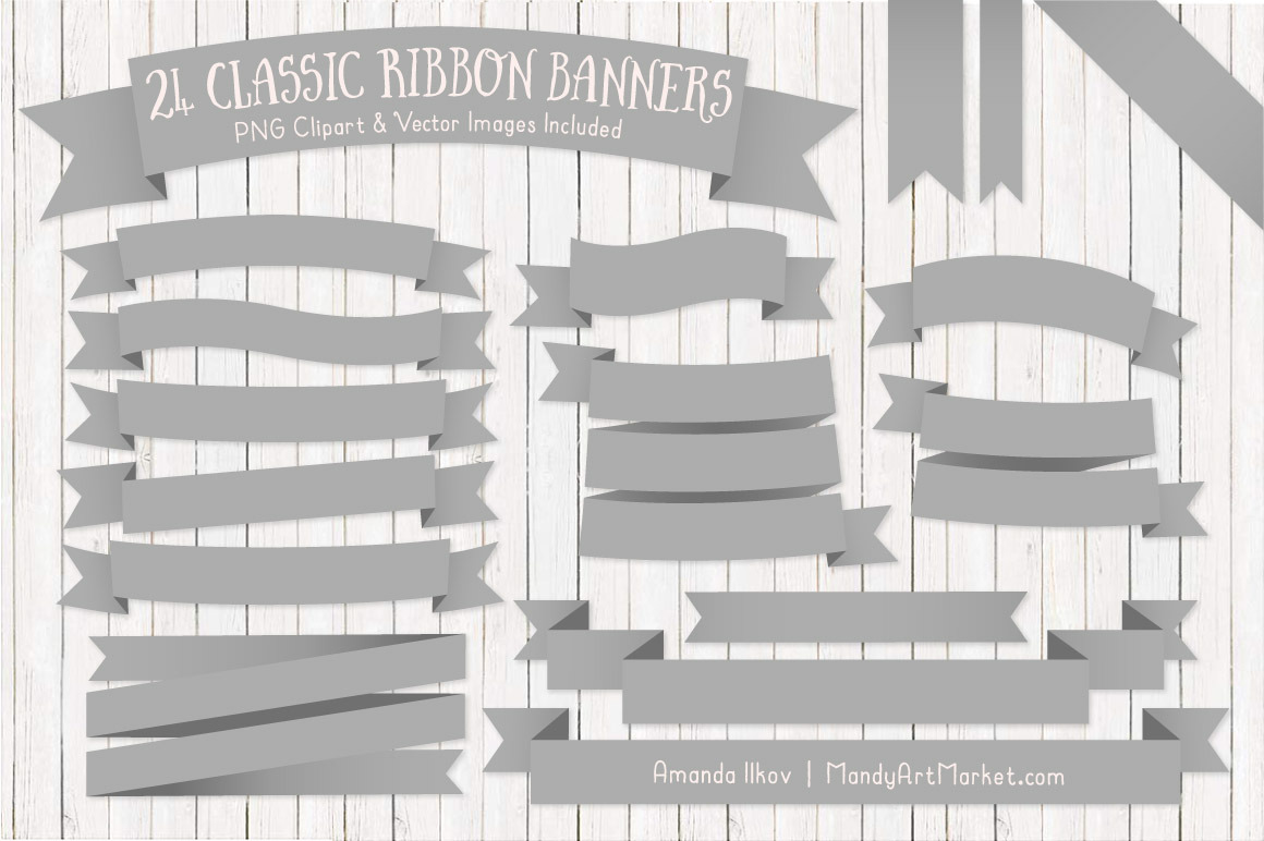Grey Ribbon Banner Clipart | Illustrations ~ Creative Market