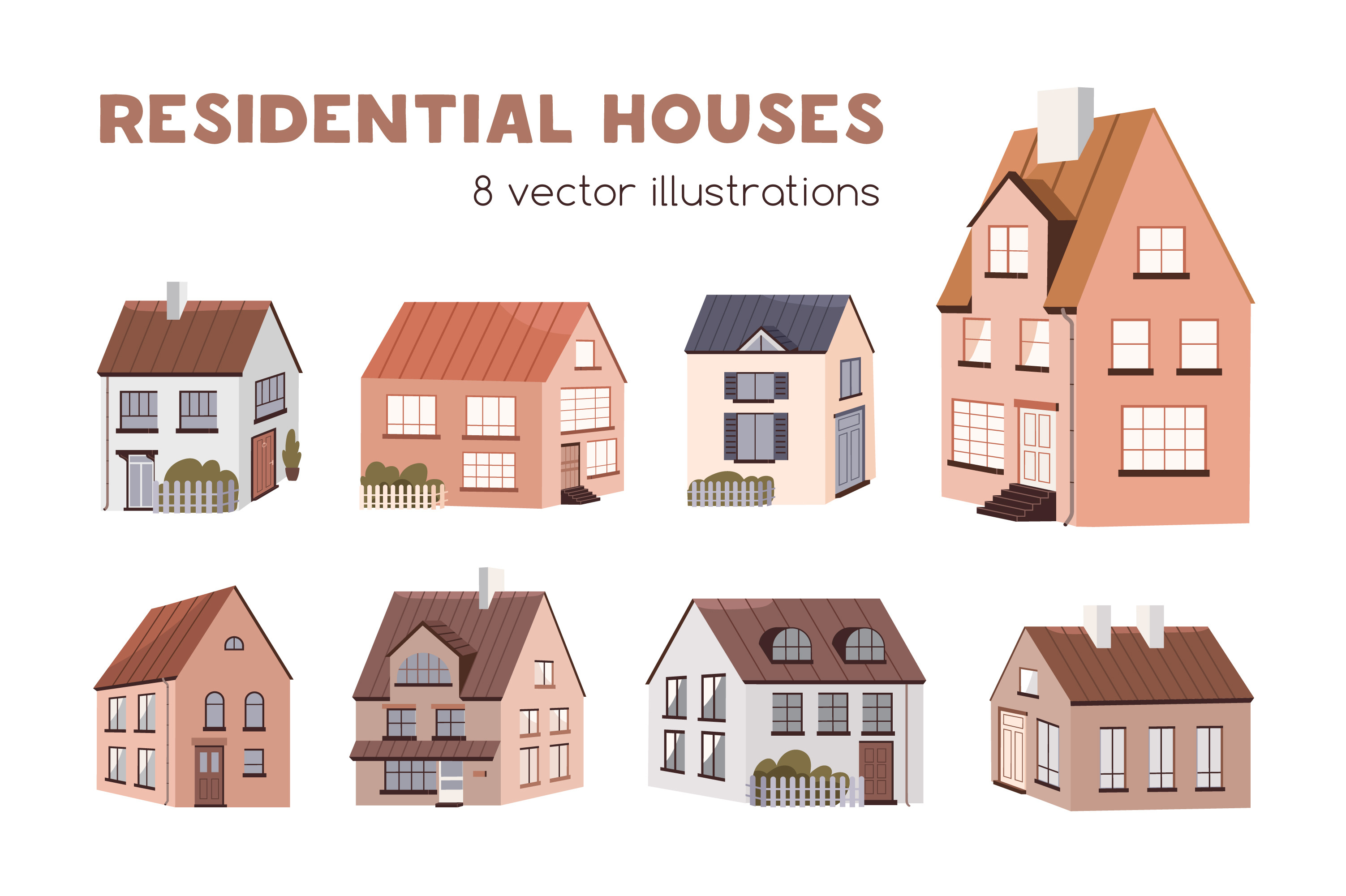 Residential house exteriors set, an Illustration by Good Studio