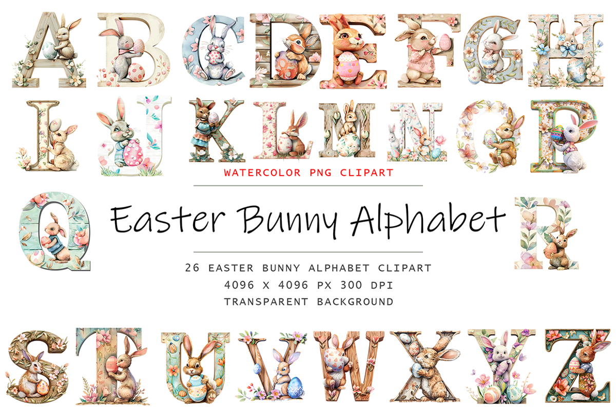 Easter Bunny Alphabet Clipart | Creative Market