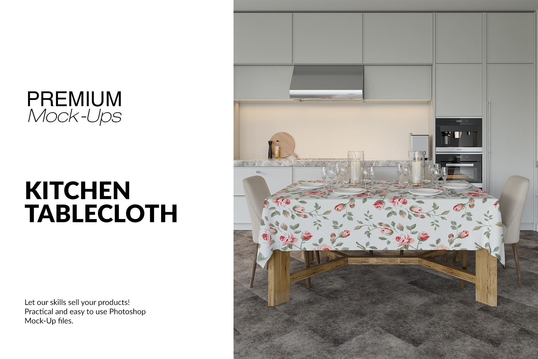 Tablecloth & Kitchen Mockup Set, a Household Mockup by mock-ups