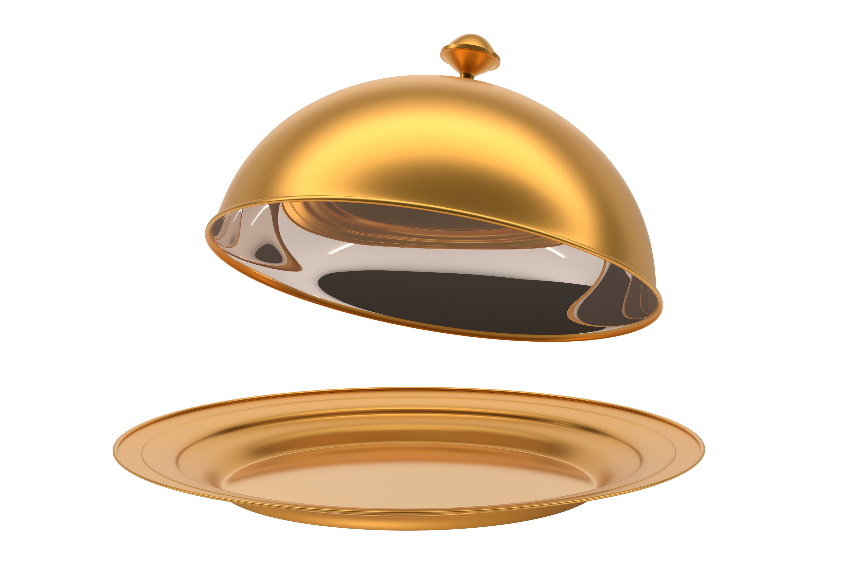 Gold tray with open cloche, 3d, a Food & Drink 3D Model by Marozhkastudio