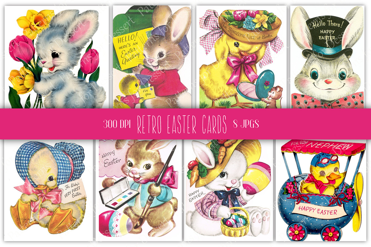 Retro Easter Card Collection, an Illustration by Patterns for Dessert