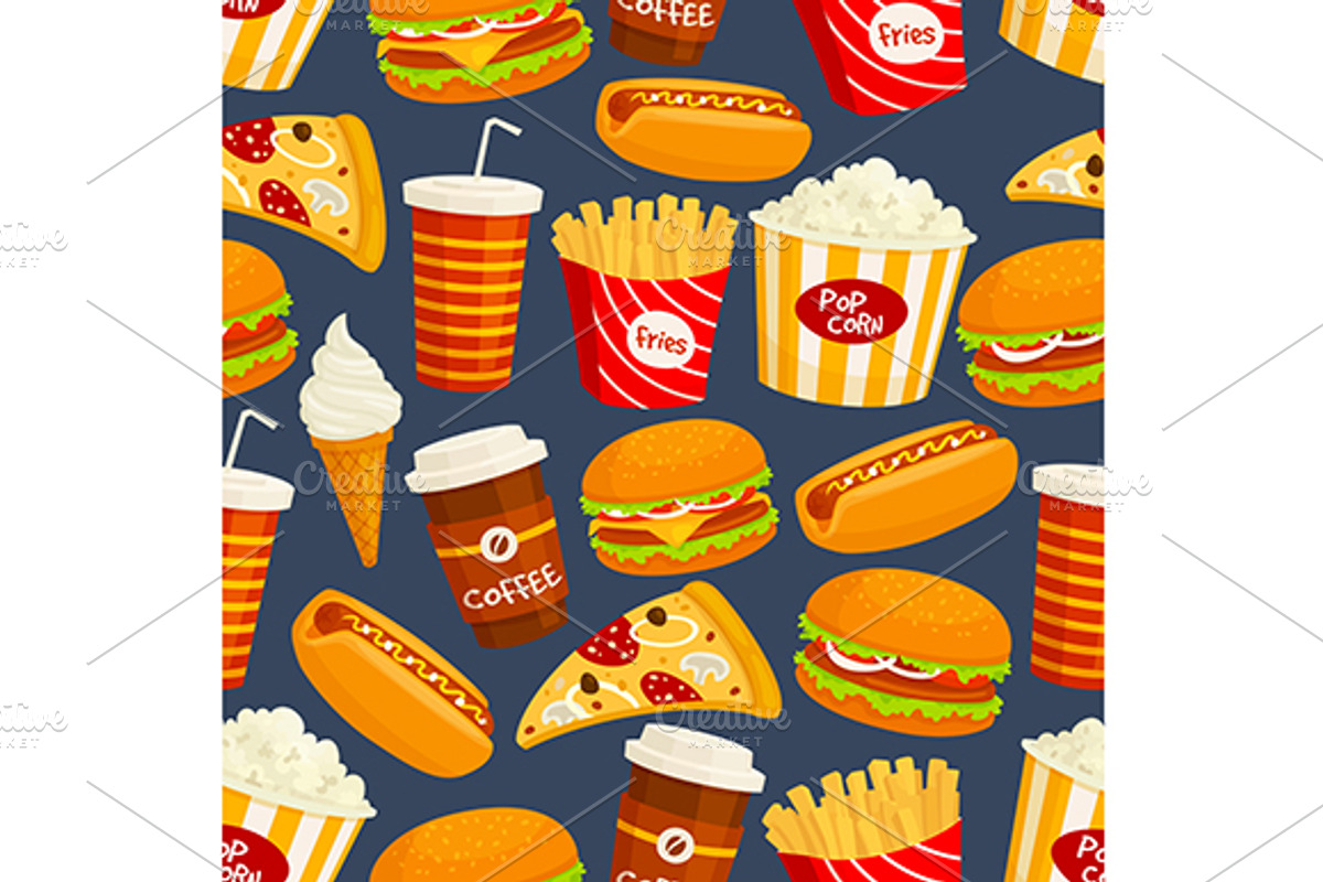 Fast food seamless pattern, a Pattern Graphic by Vector Tradition
