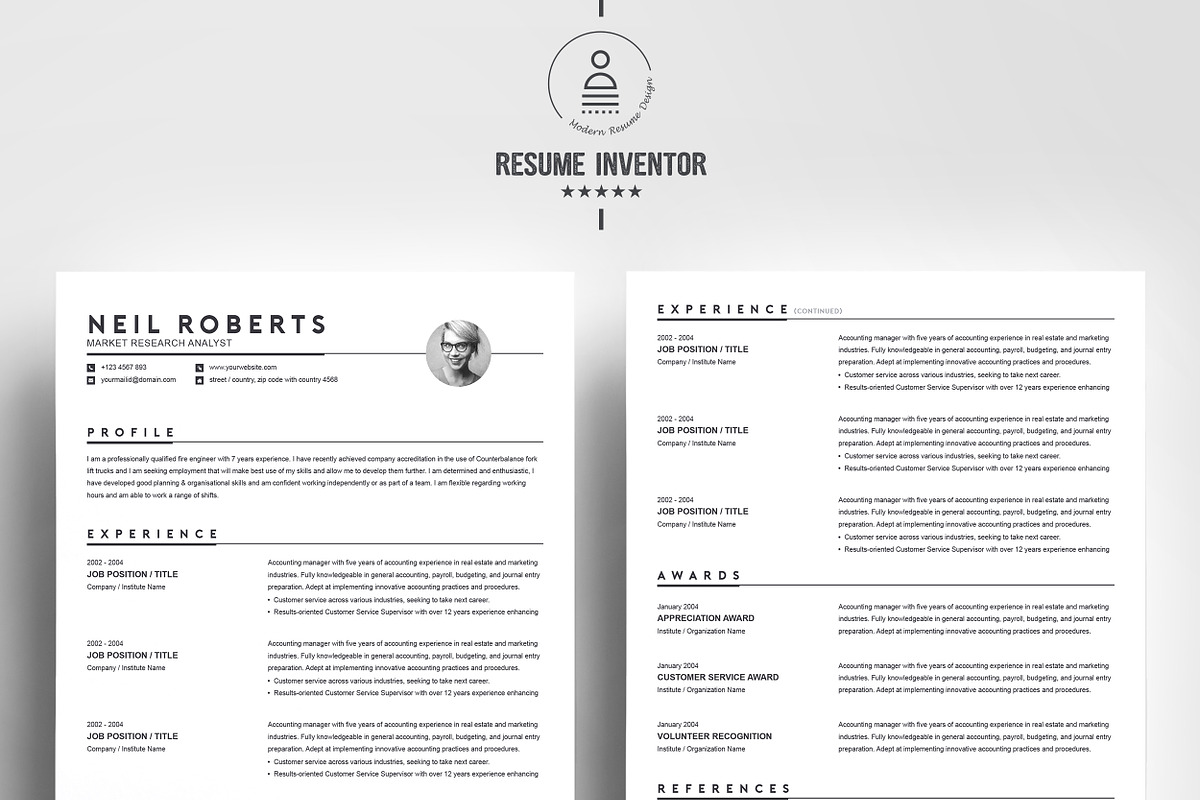 Clean Resume Template | Word CV, a Resume Template by ResumeInventor