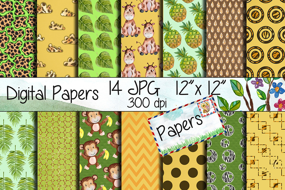 Safari Digital Paper Pack, a Pattern Graphic by vivastarkids