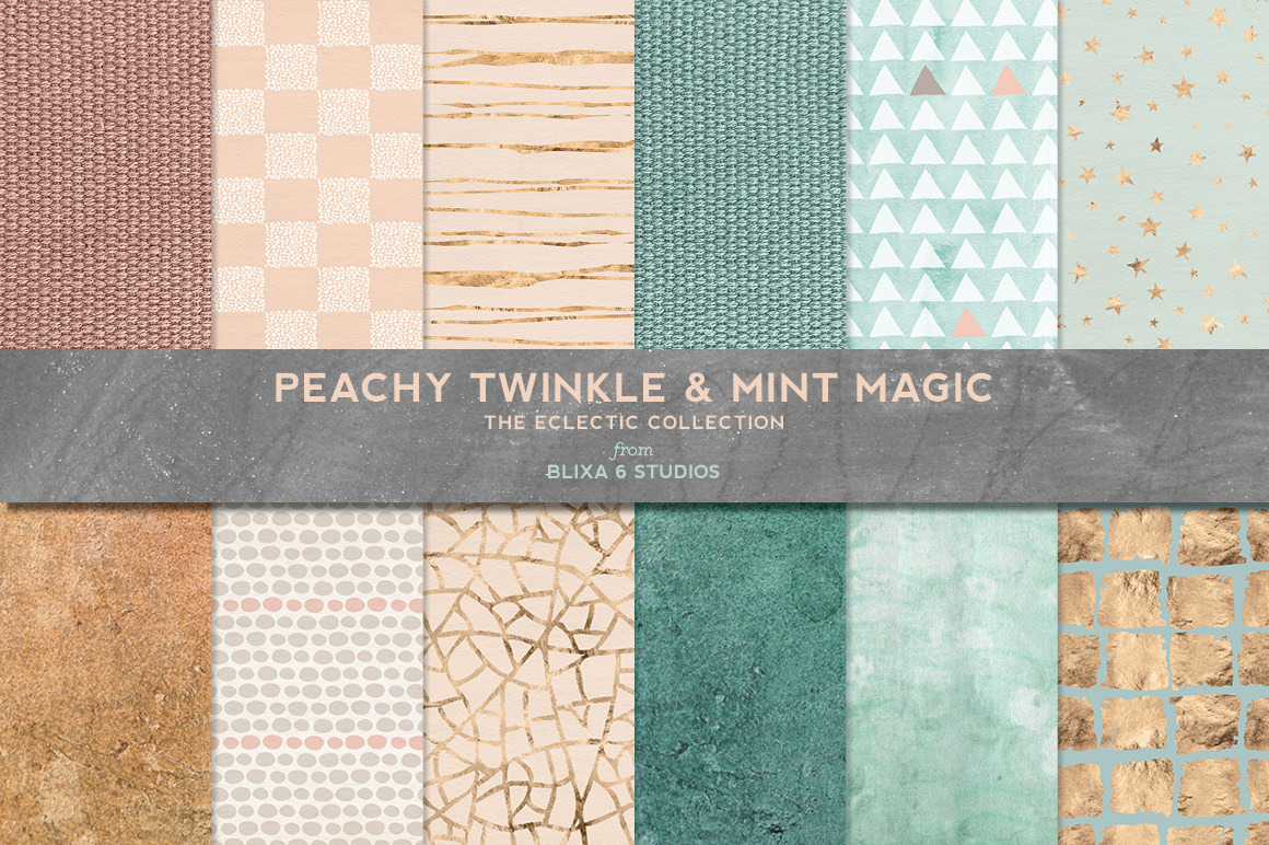 Peachy Mint Gold & Textured Patterns, a Pattern Graphic by Blixa 6 Studios