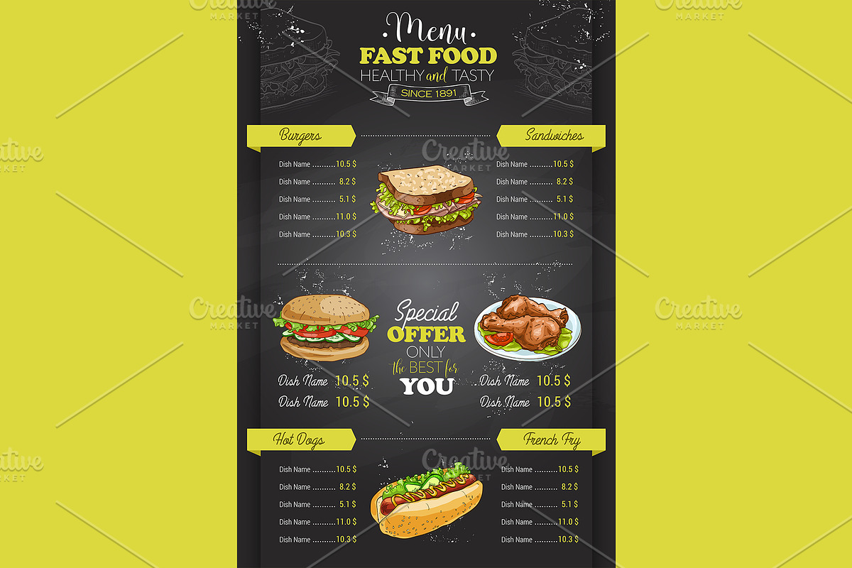 vertical color fast food menu design, a Decorative Illustration by Netkoff
